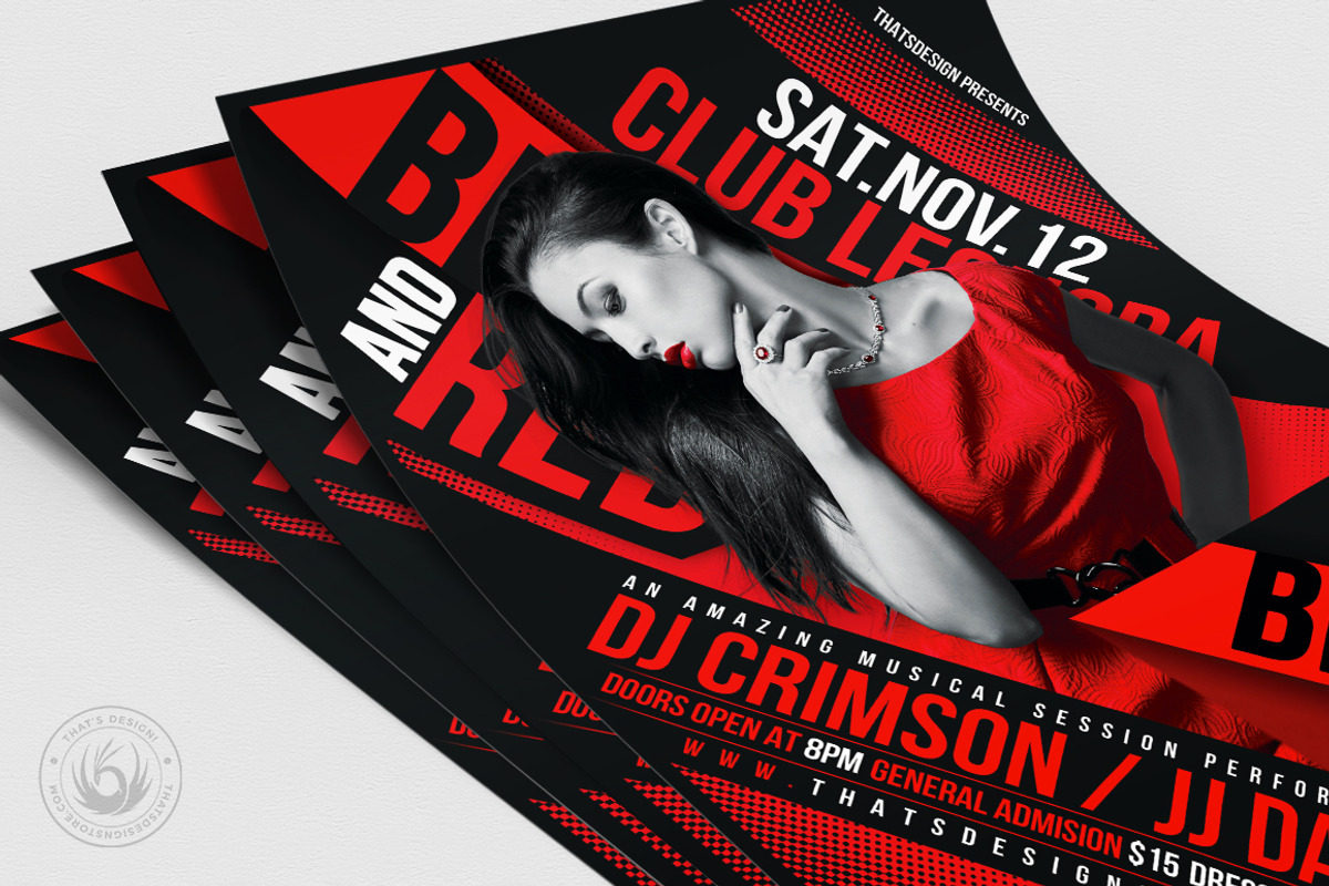 Black and Red Party Flyer Template, a Flyer Template by ThatsDesign Art