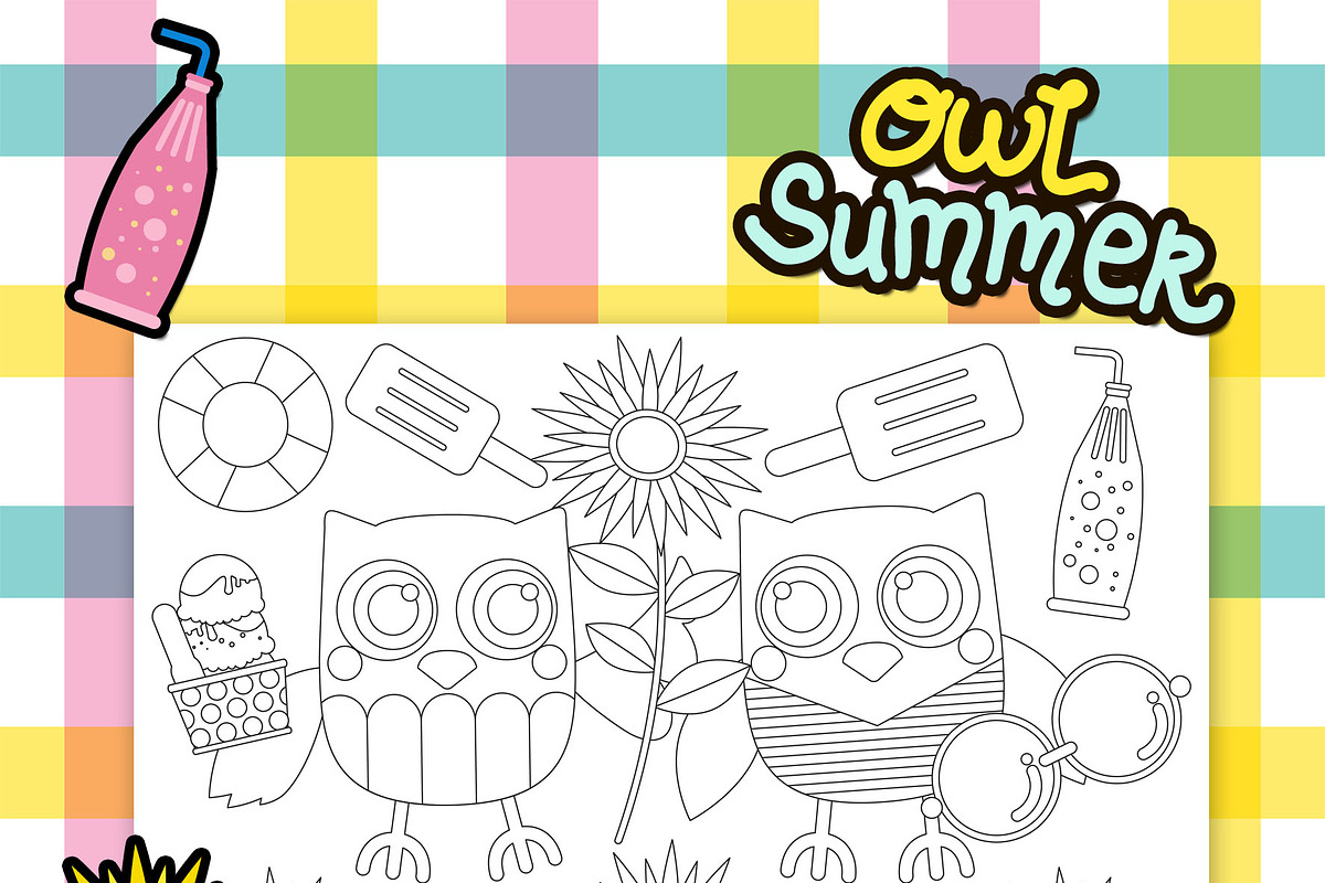 Owl Summer Coloring Pages, an Illustration by Cozy Cat Design
