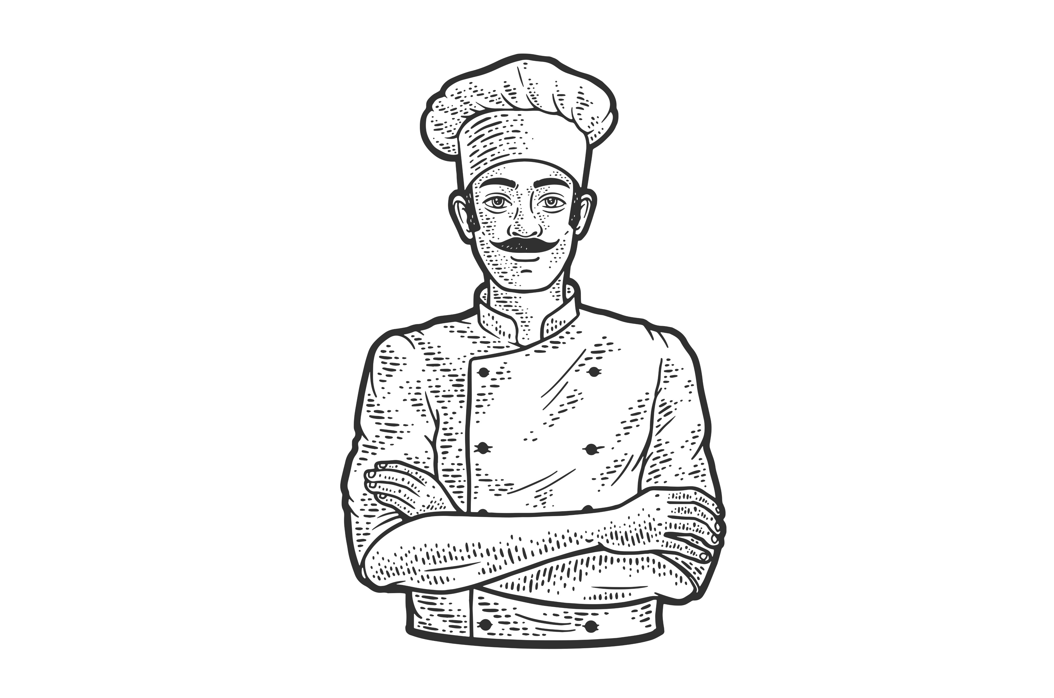 chef man line art sketch vector, a Food Illustration by AlexArt