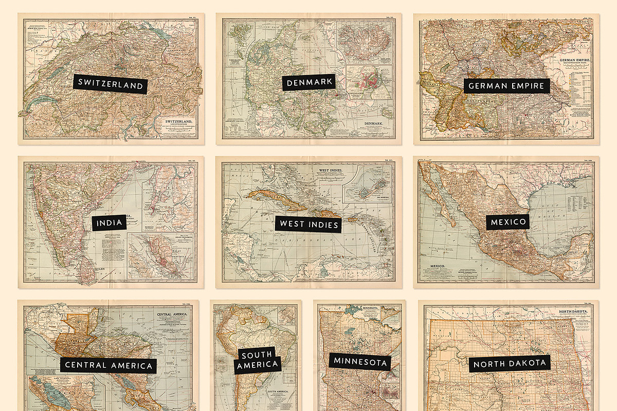 117 Vintage Maps of the World, a Background Graphic by Century Library