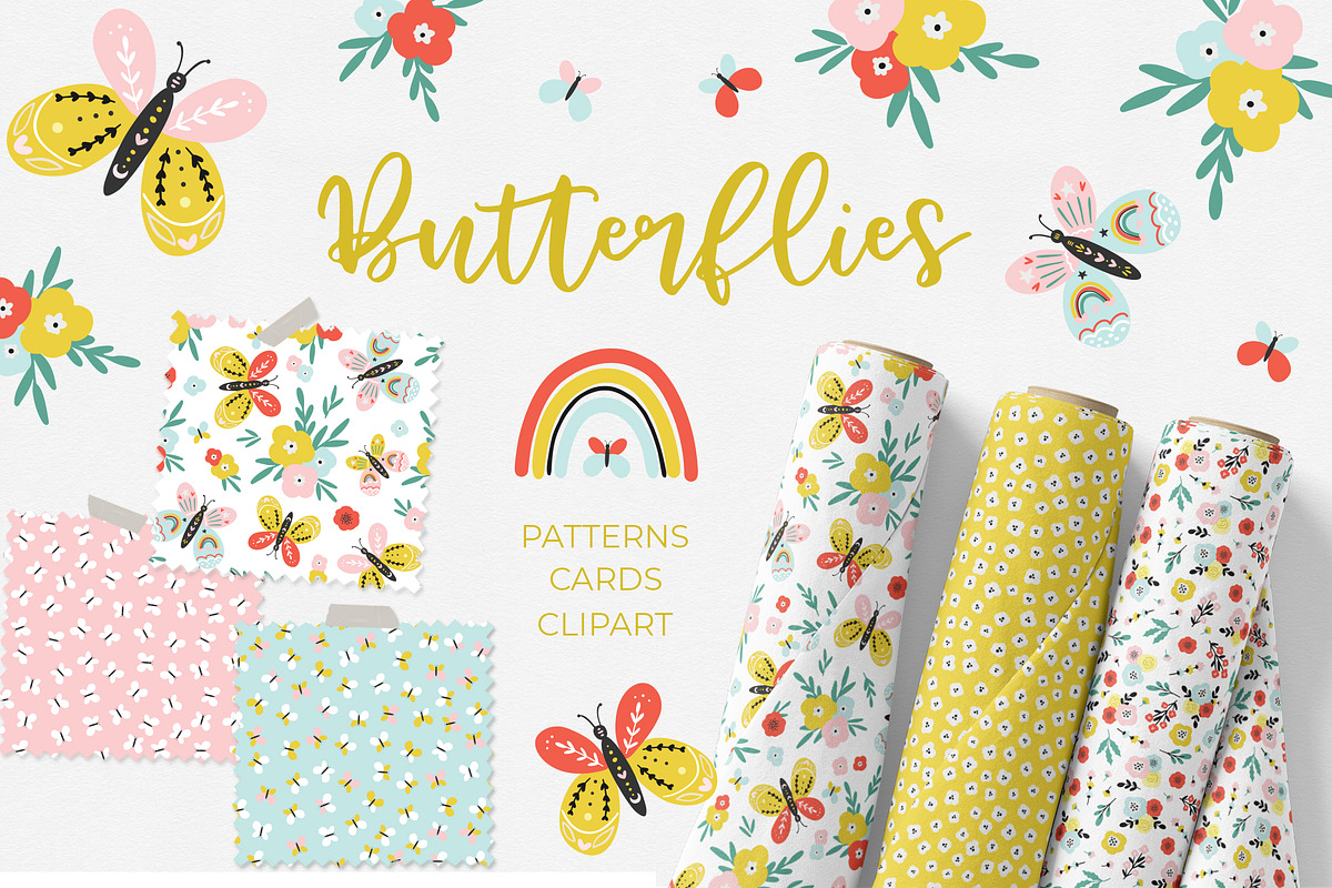 Butterflies patterns & clipart, a Background Graphic by Cozy pattern shop