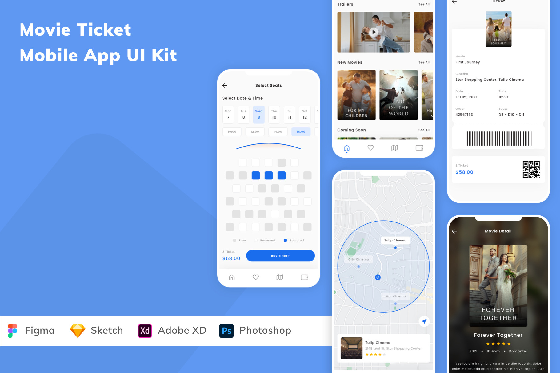 Movie Ticket Mobile App UI Kit | UI Kits and Libraries ~ Creative Market