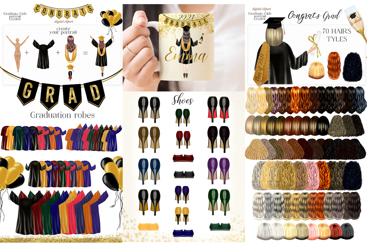 Graduation Bundle Clipart Boys Girls, an Education Illustration by ...