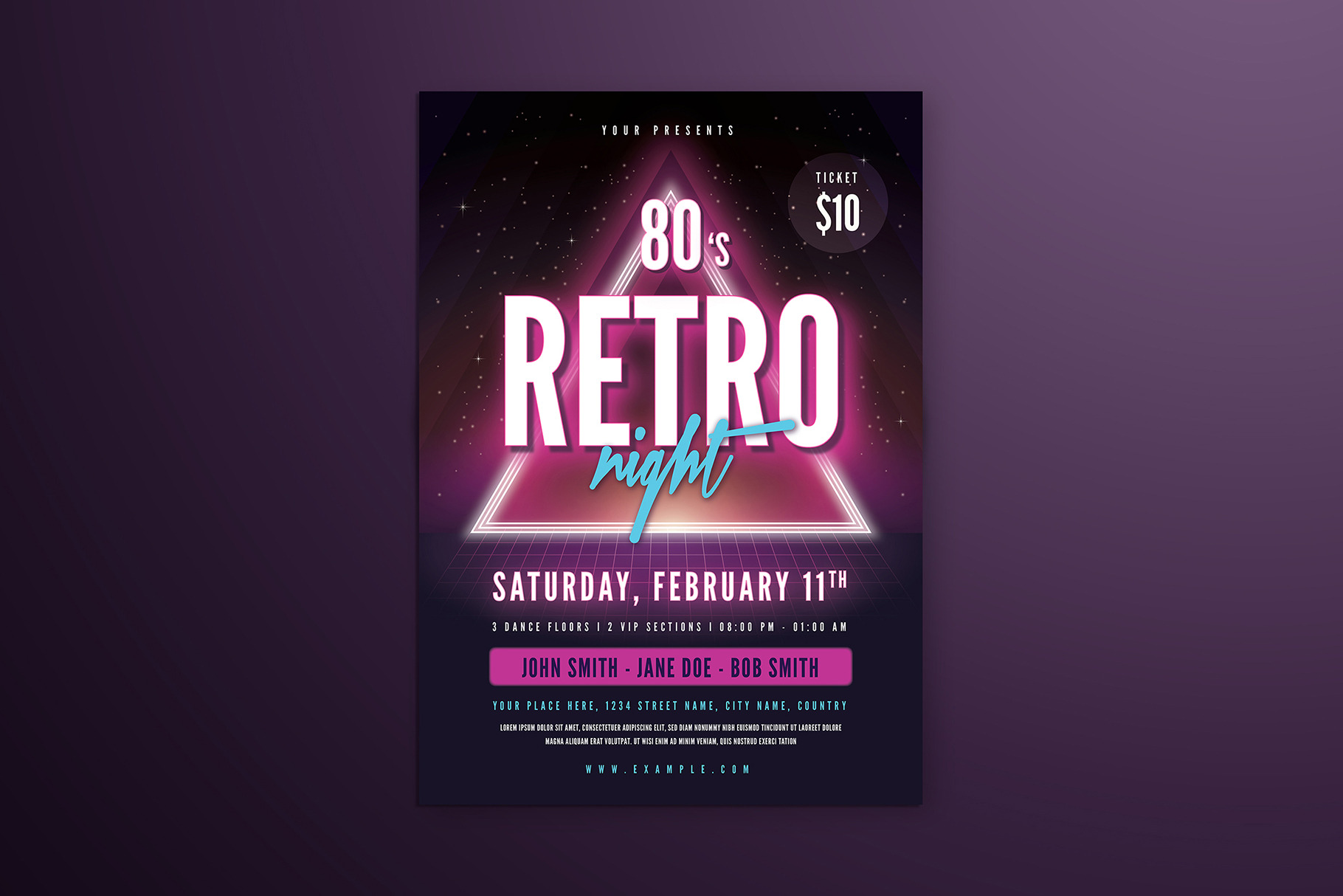 80's Retro Neon Flyer, a Flyer Template by VectorVactory