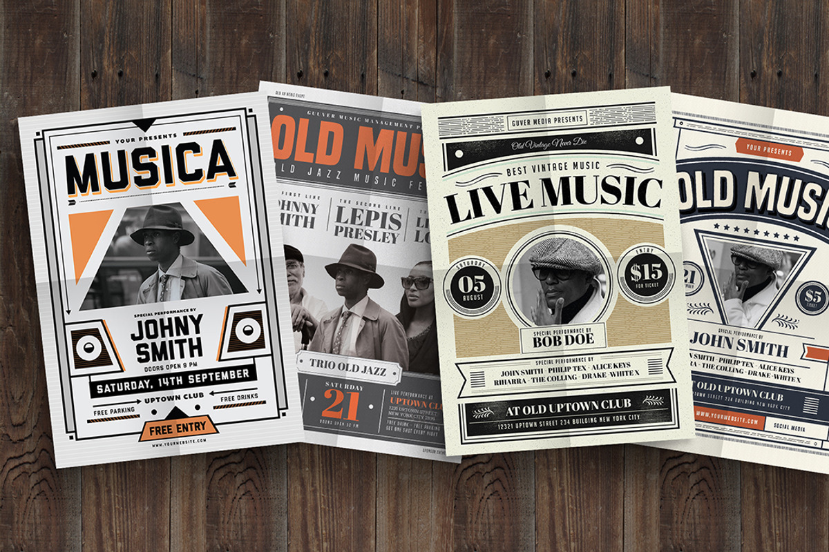 Old Vintage Music Flyer Bundle, a Flyer Template by Guuver