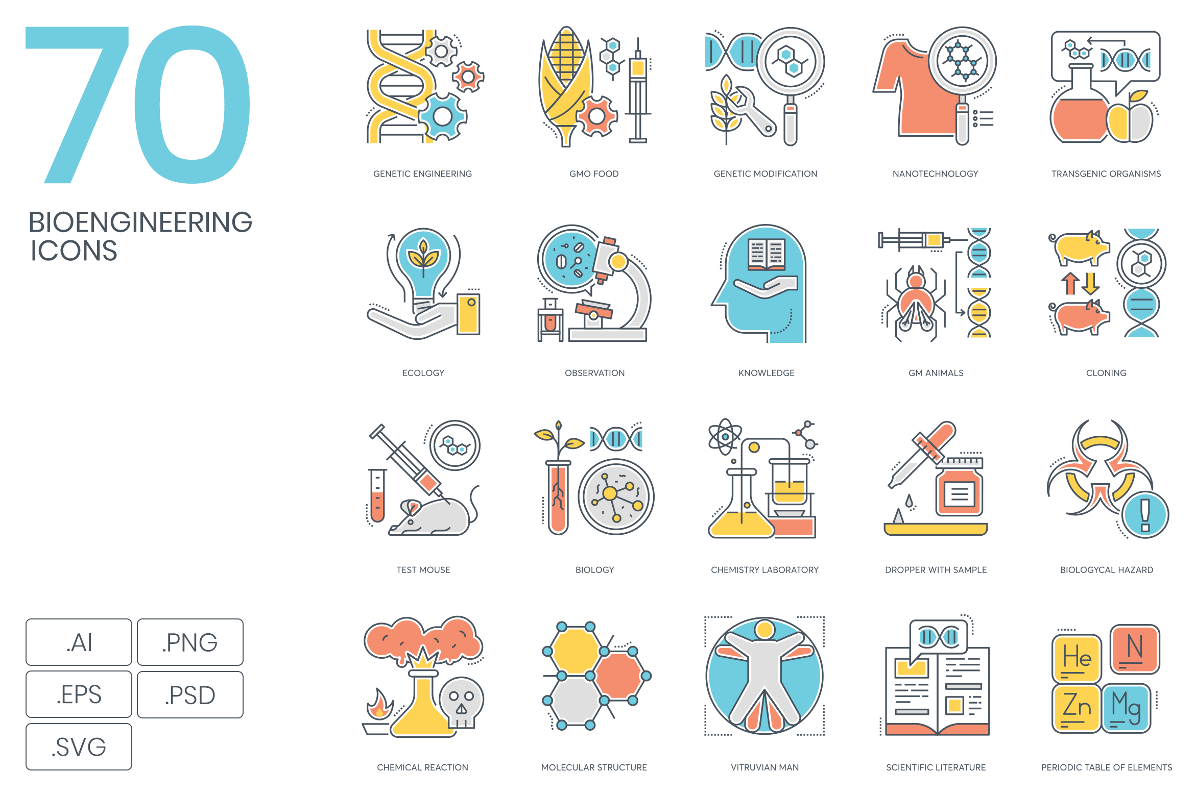 70 Bioengineering Icons - Color Line, an Icon by Flat Icons | Creative ...