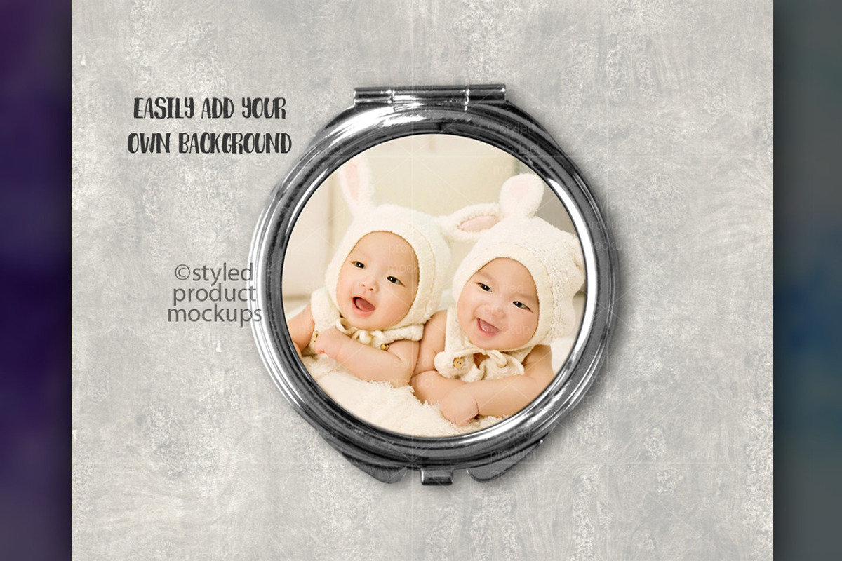 Round compact mirror mockup, a Mockup by StyledProductMockups