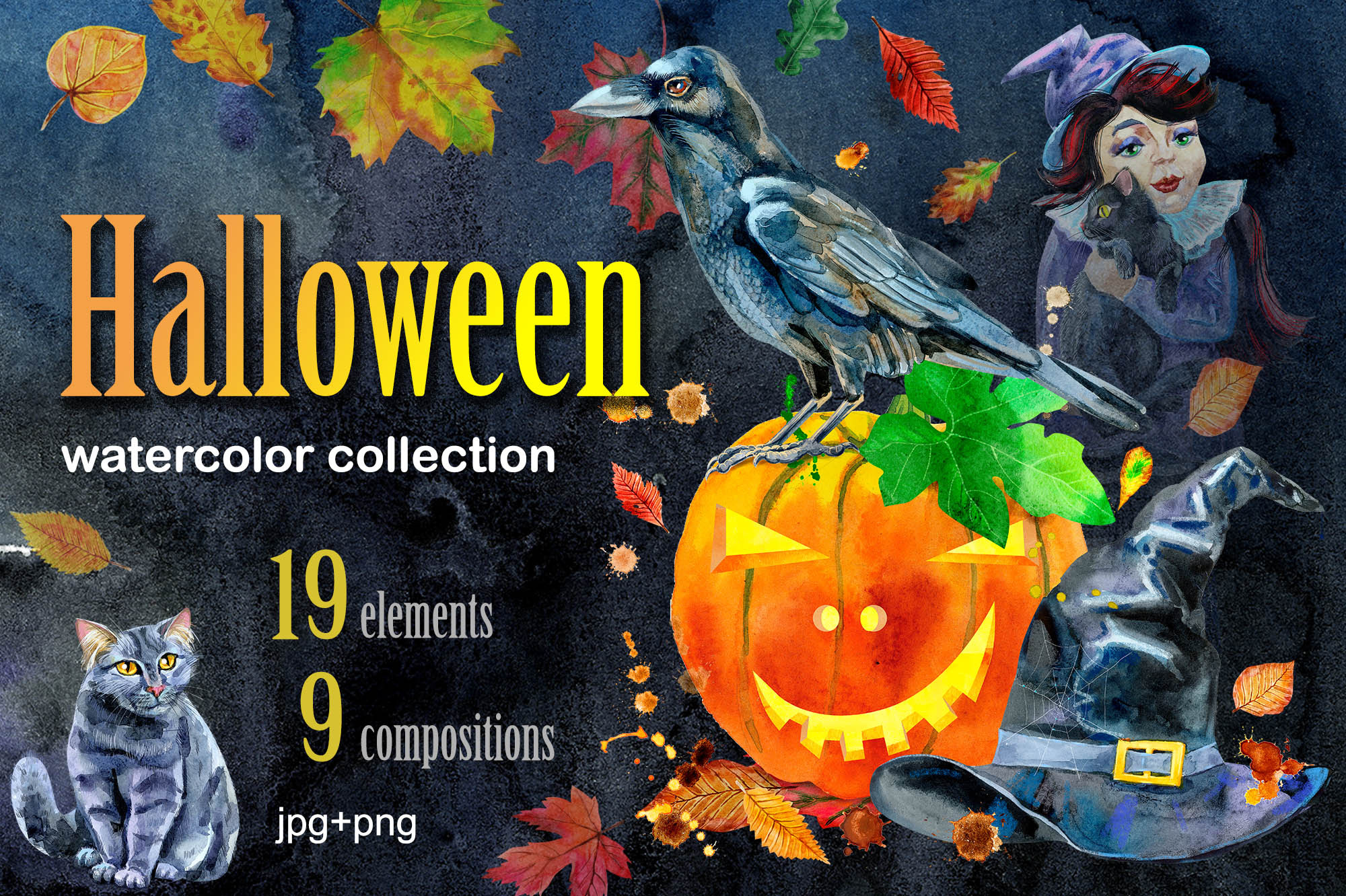 Watercolor Halloween, an Illustration by Watercolor fantasy