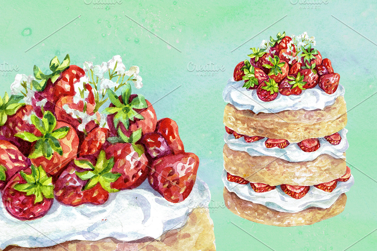 Beautiful Watercolor Cakes, a Food Illustration by Lubasha