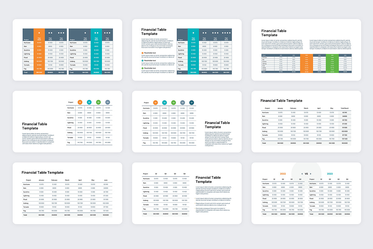 Financial Tables Templates PPT
