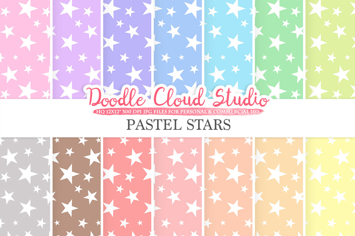 Pastel Stars digital paper, a Pattern Graphic by Doodle Cloud Studio
