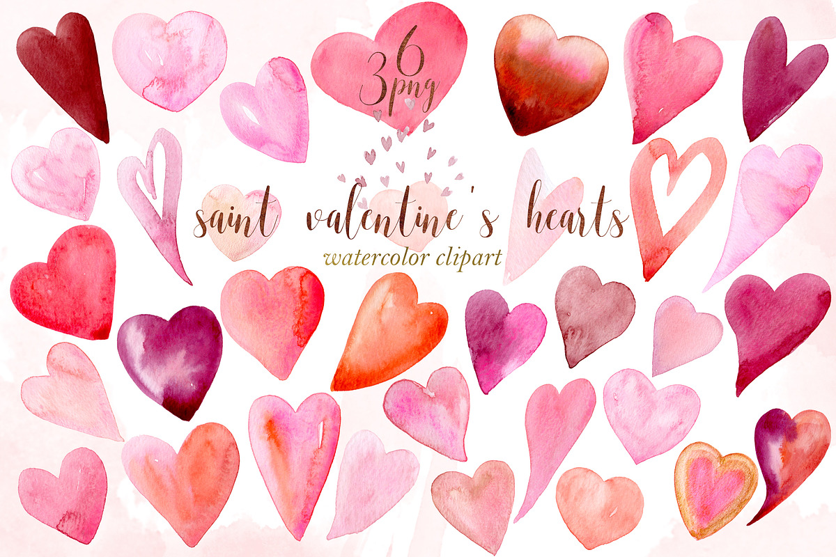 Red watercolor hearts, an Illustration by LABFcreations