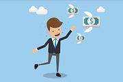Businessman Running Follow Money., a Finance Illustration by Karawan