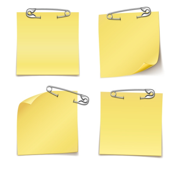 Blank Sticky Notes with Safety Pins, an Object Graphic by Microvector