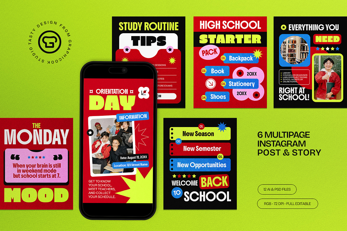 High-School Education Instagram Set, a Social Media Template by graphicook