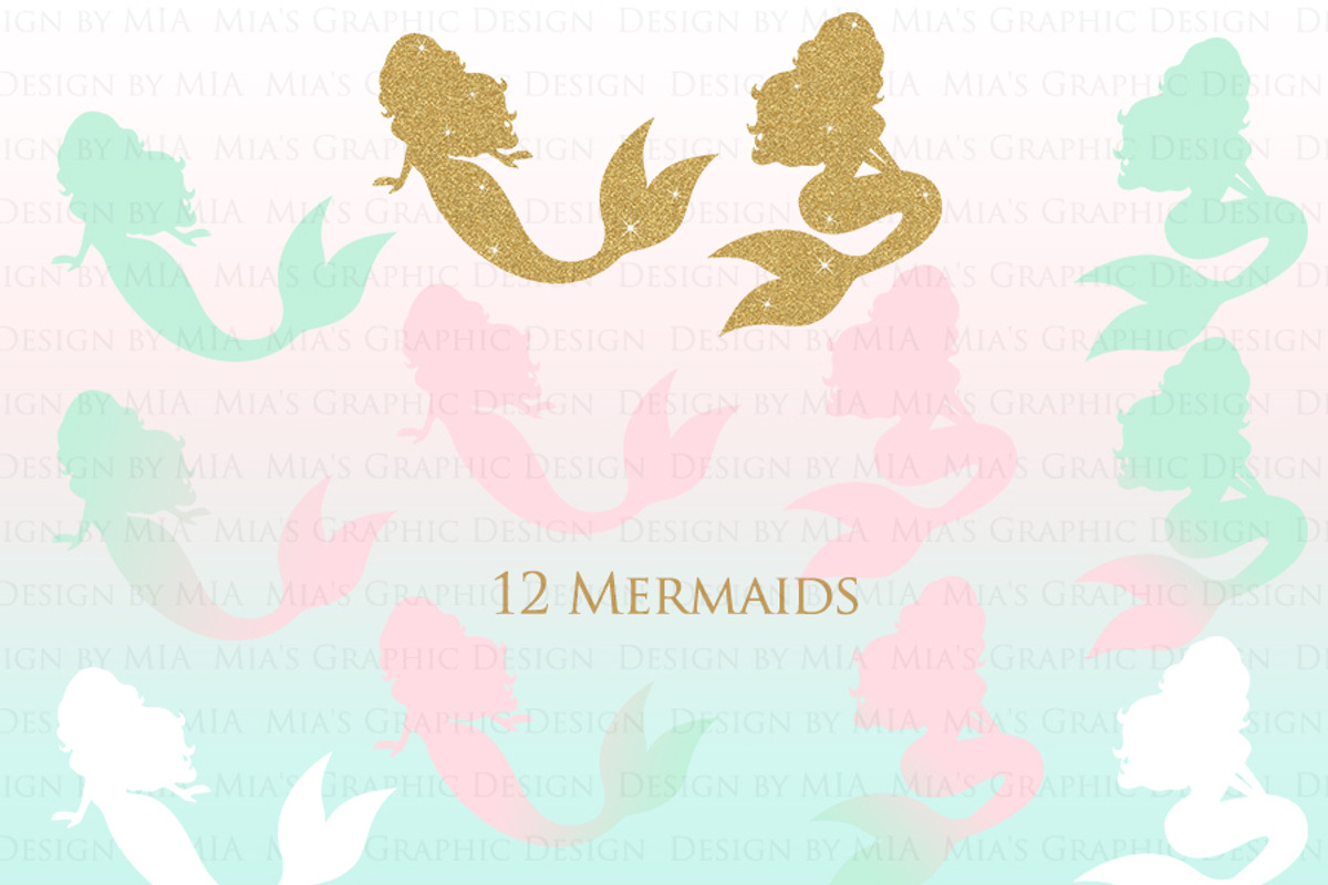Mermaid Gold Clipart,Pattern, an Illustration by Mia's Graphic Design