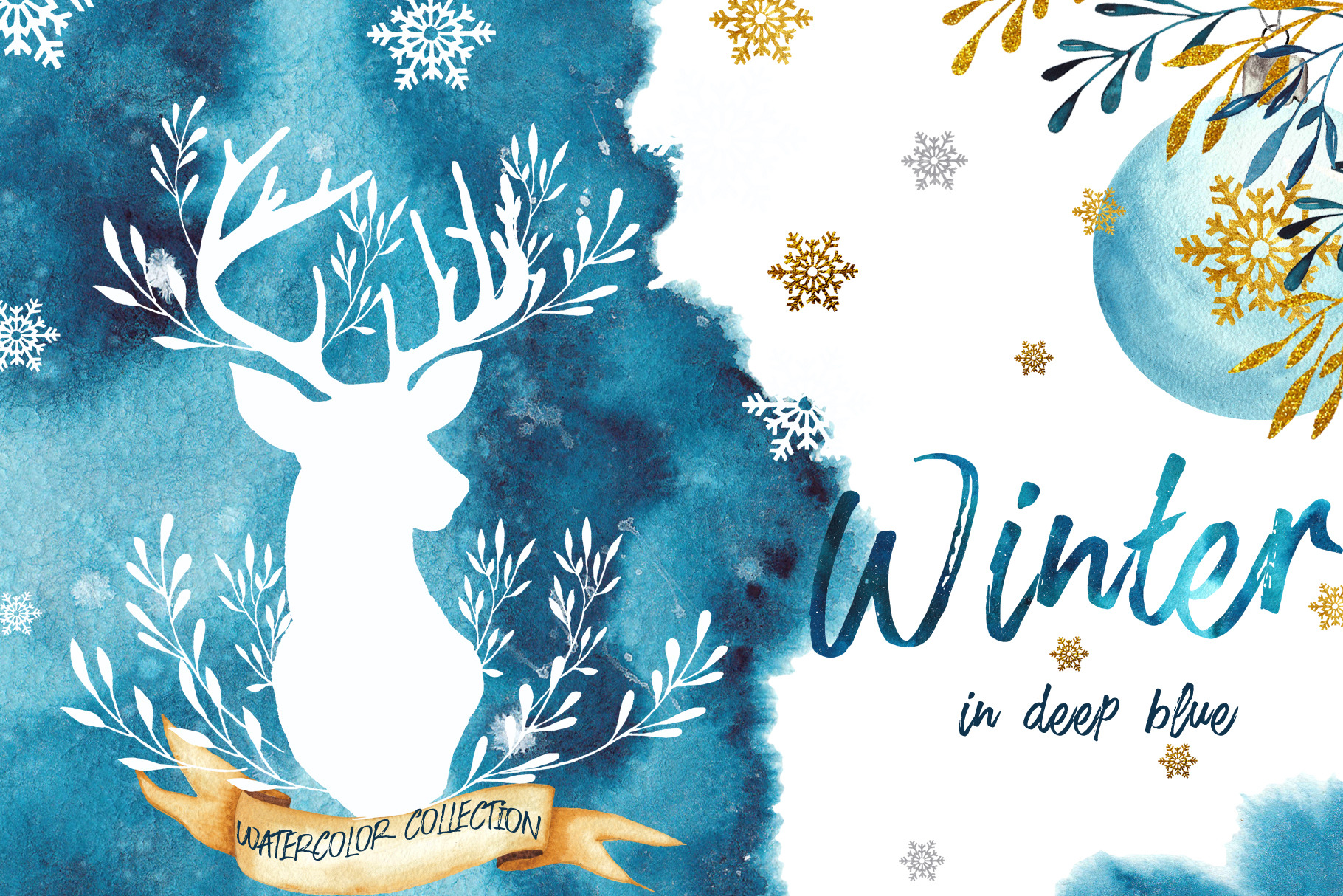 Winter in deep blue. Watercolor, an Object Graphic by Ana-Sakuta