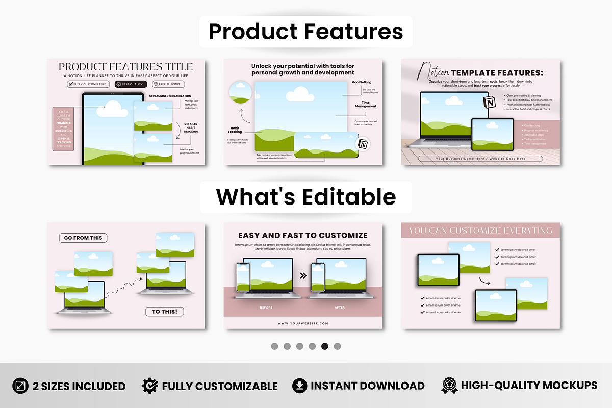 Notion Template Canva Mockups Bundle