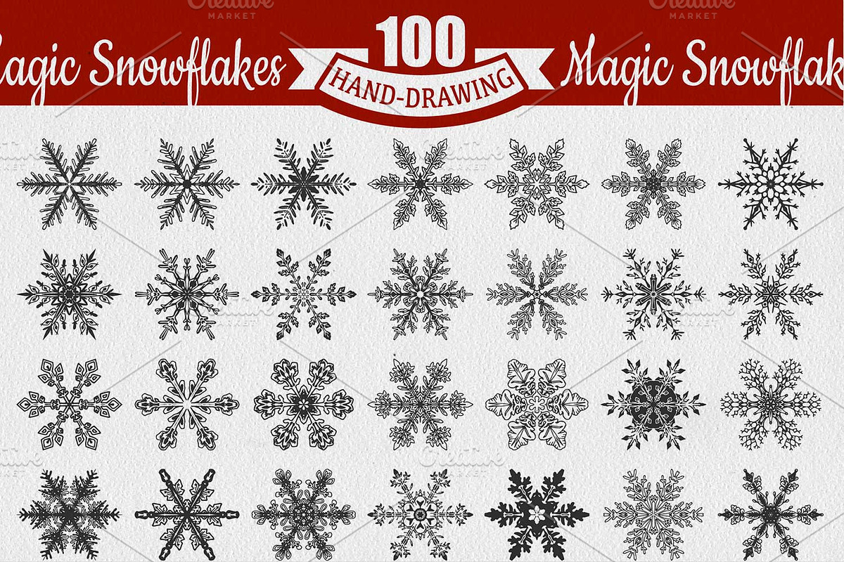 **100** Snowflakes **SET**, an Illustration by BON DESIGN boutique ...