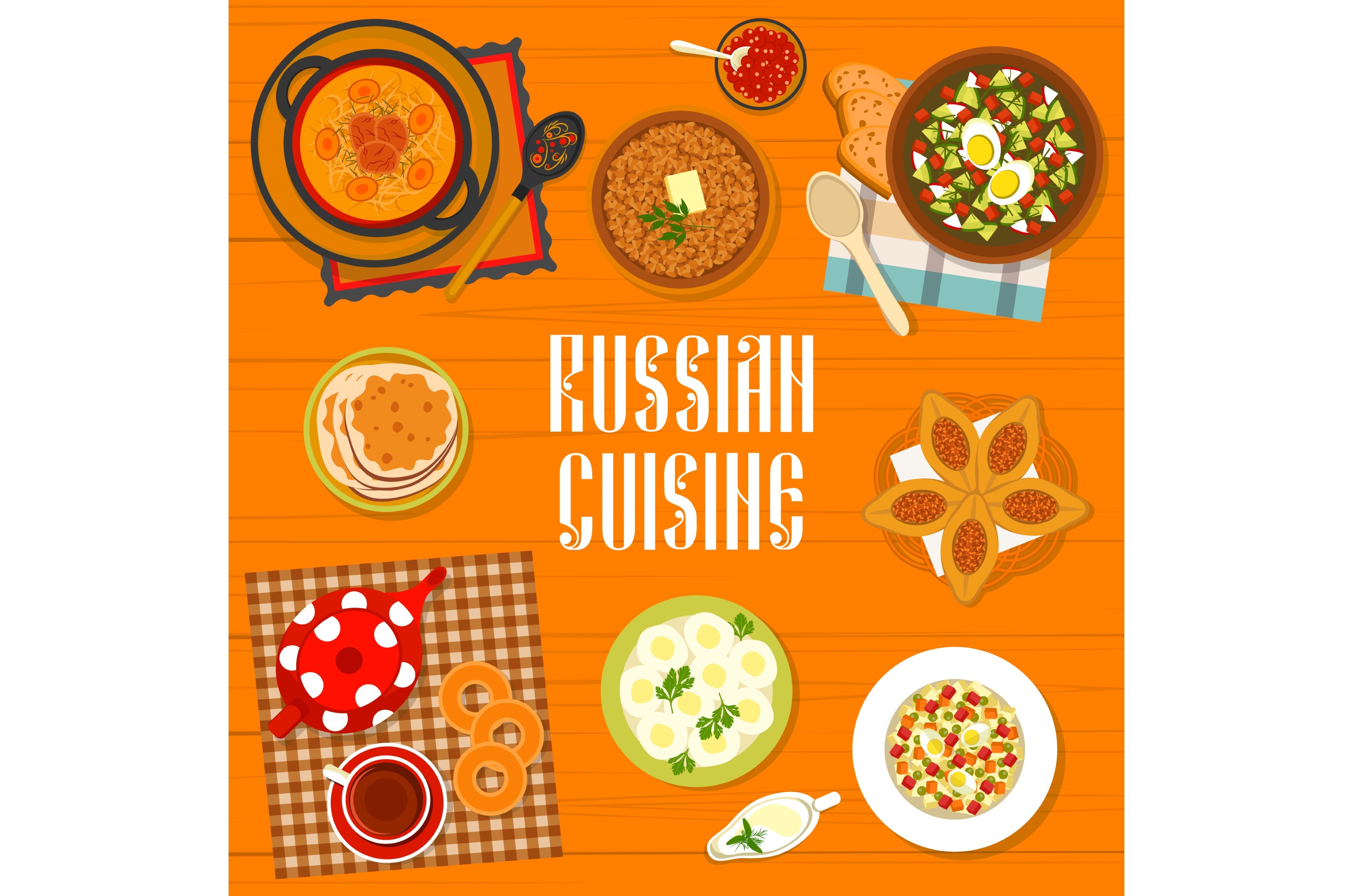 Russian cuisine menu dishes | Food Illustrations ~ Creative Market
