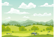 Spring landscape with green grass | Illustrations ~ Creative Market