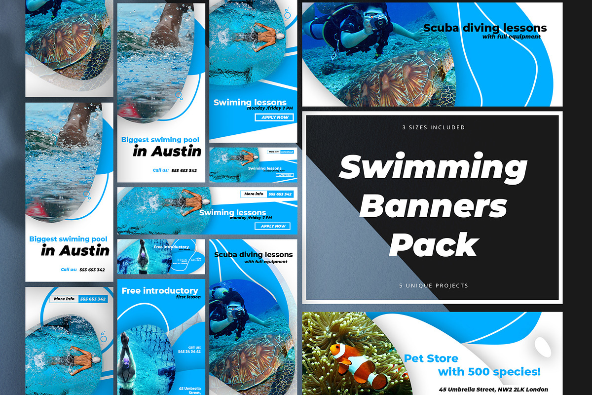 Swimming Banner Pack, a Templates & Theme by Kahuna Design | Creative ...