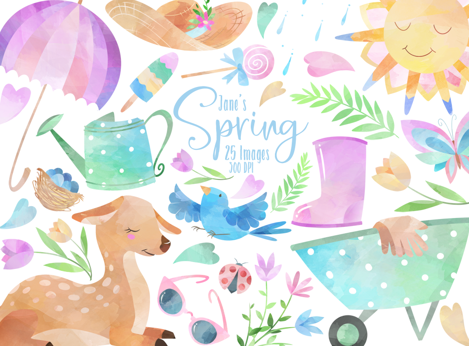 Watercolor Spring Clipart, an Illustration by DigitalArtsi