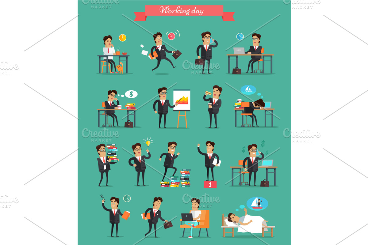 Working Day in Office Characters, a Person Illustration by robuart