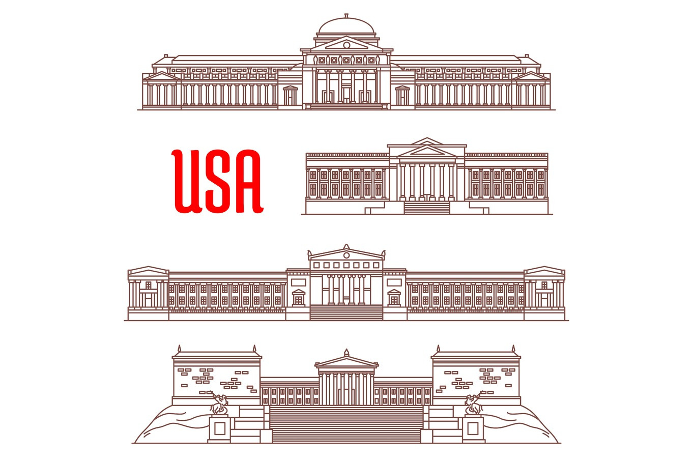 USA travel landmarks icon of architectural sights, an Education ...