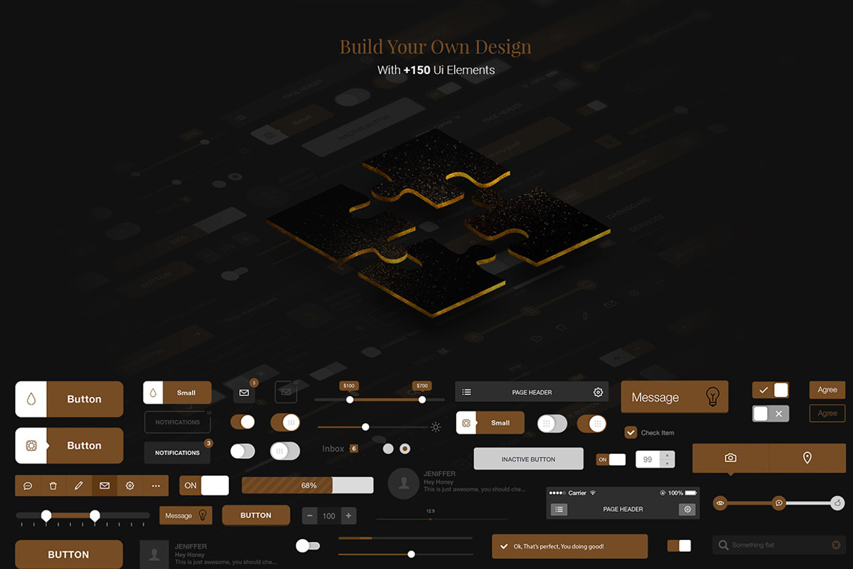 Gold & Coal - UI Kit, an UI Kit Template by Studio Dusk
