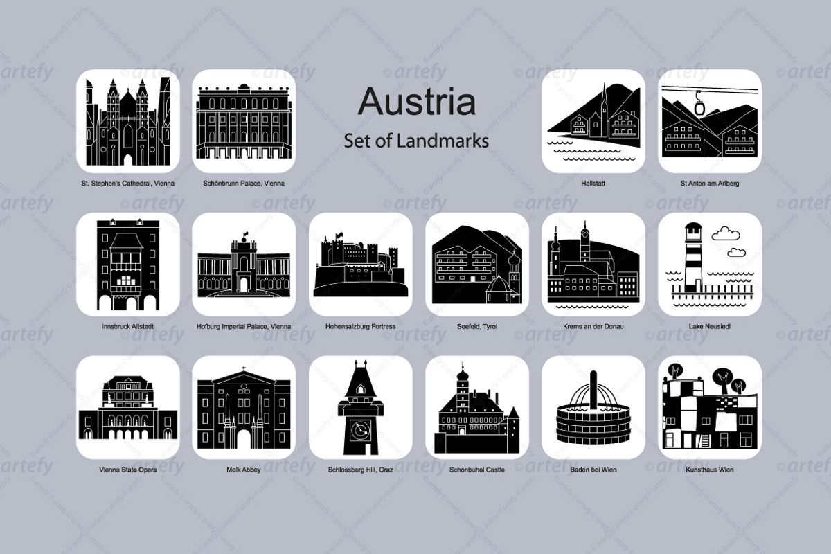 Austria landmark icons (16x), an Icon by Artefy's Graphic Bar ...