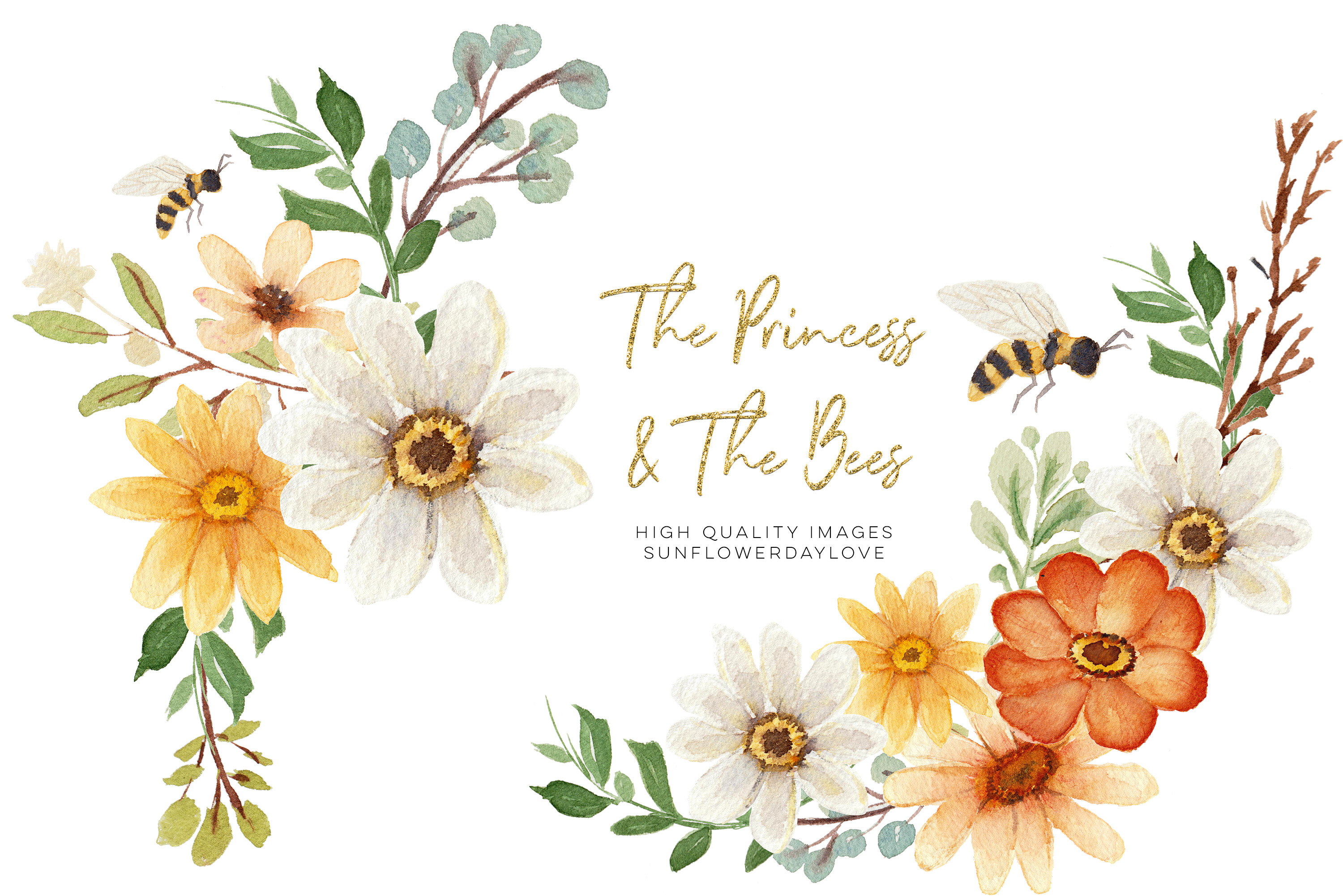 Daisies & Bee Arrangement Clipart, an Illustration by Sunflower Day Love