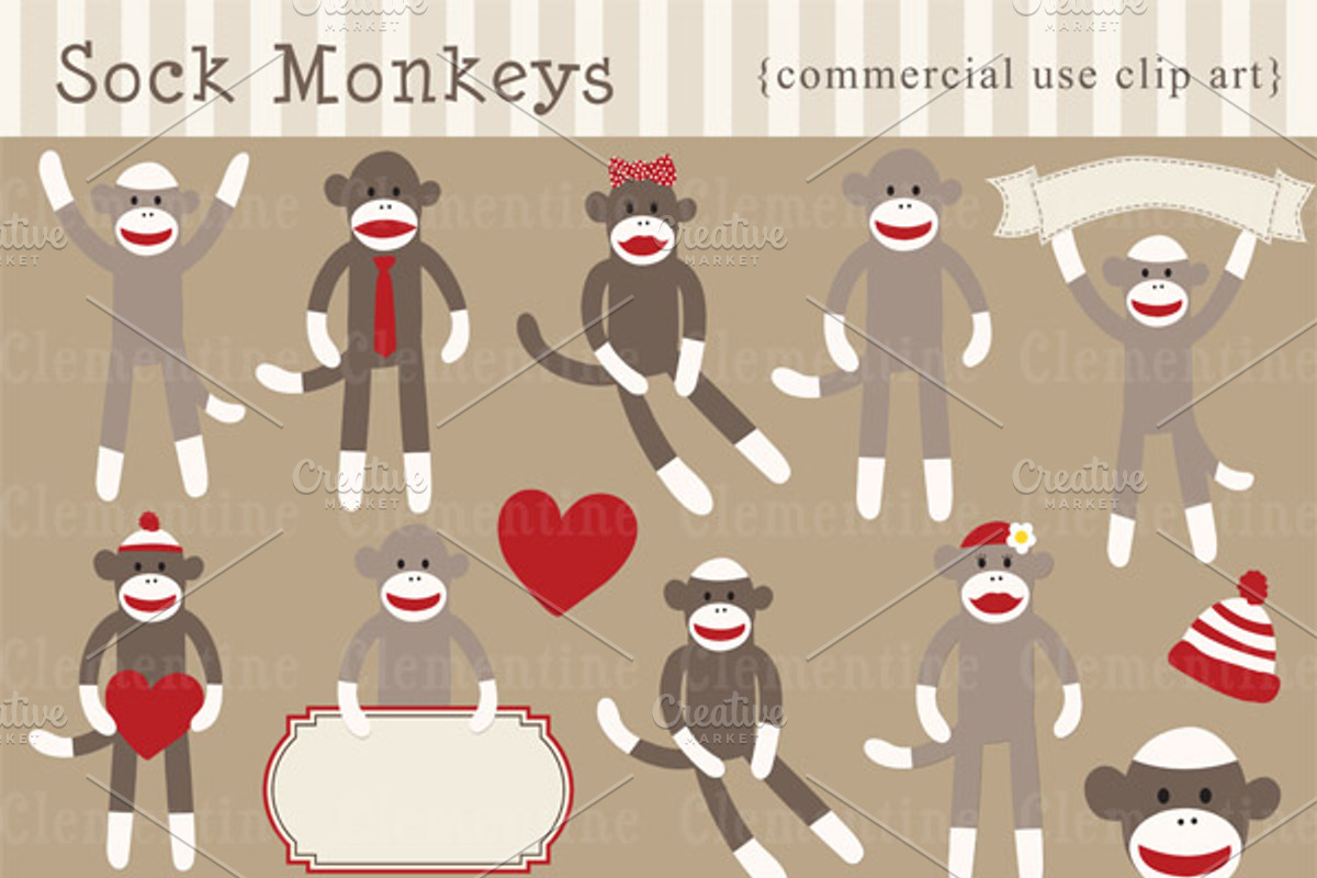 Sock Monkey clip art and vectors, an Illustration by Lovely Clementine