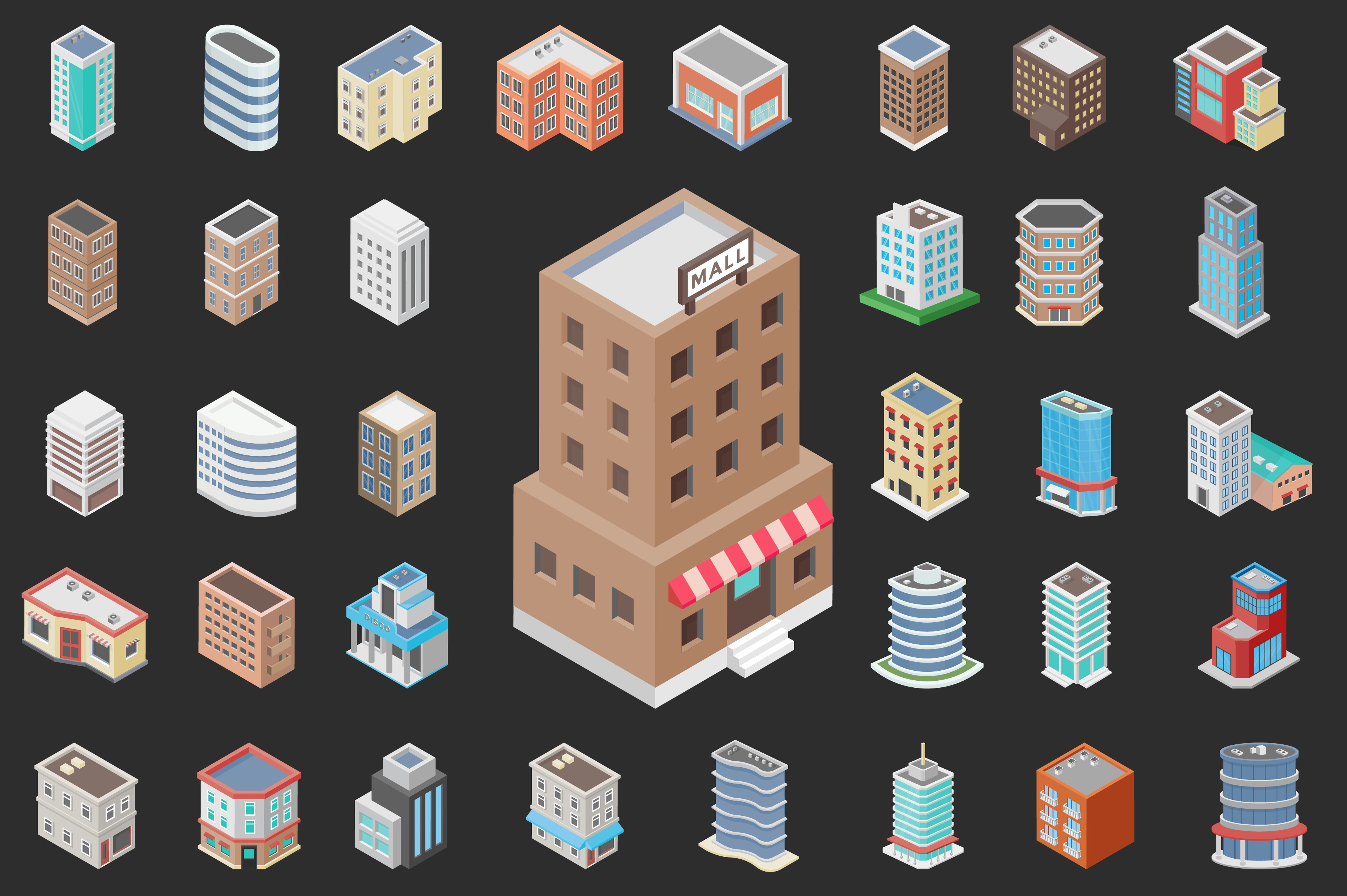 50 Isometric Building Icons, an Icon by Vectors Market