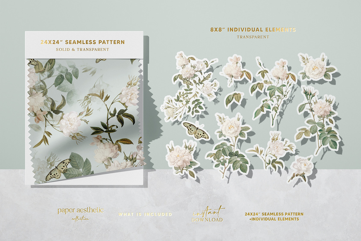 Luxury Pastel Mint Floral Pattern, a Pattern Graphic by paper aesthetic
