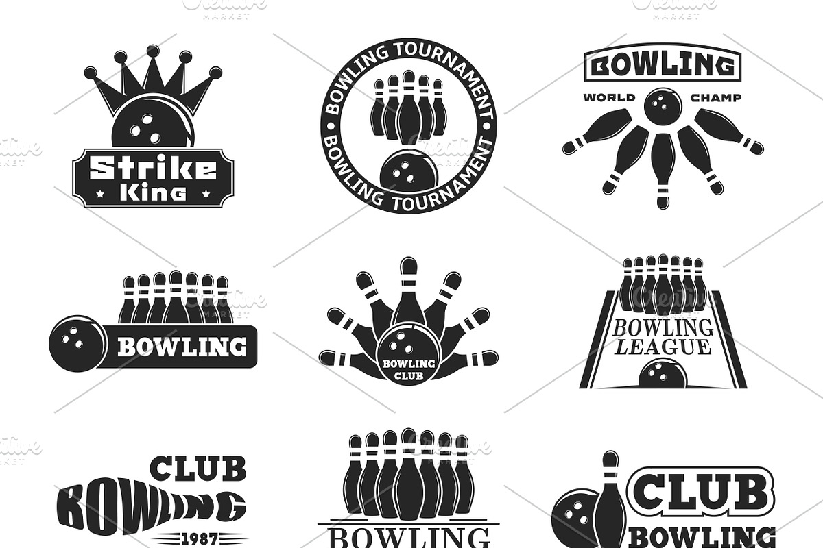 Vector set of bowling logo, an Illustration by KitVector