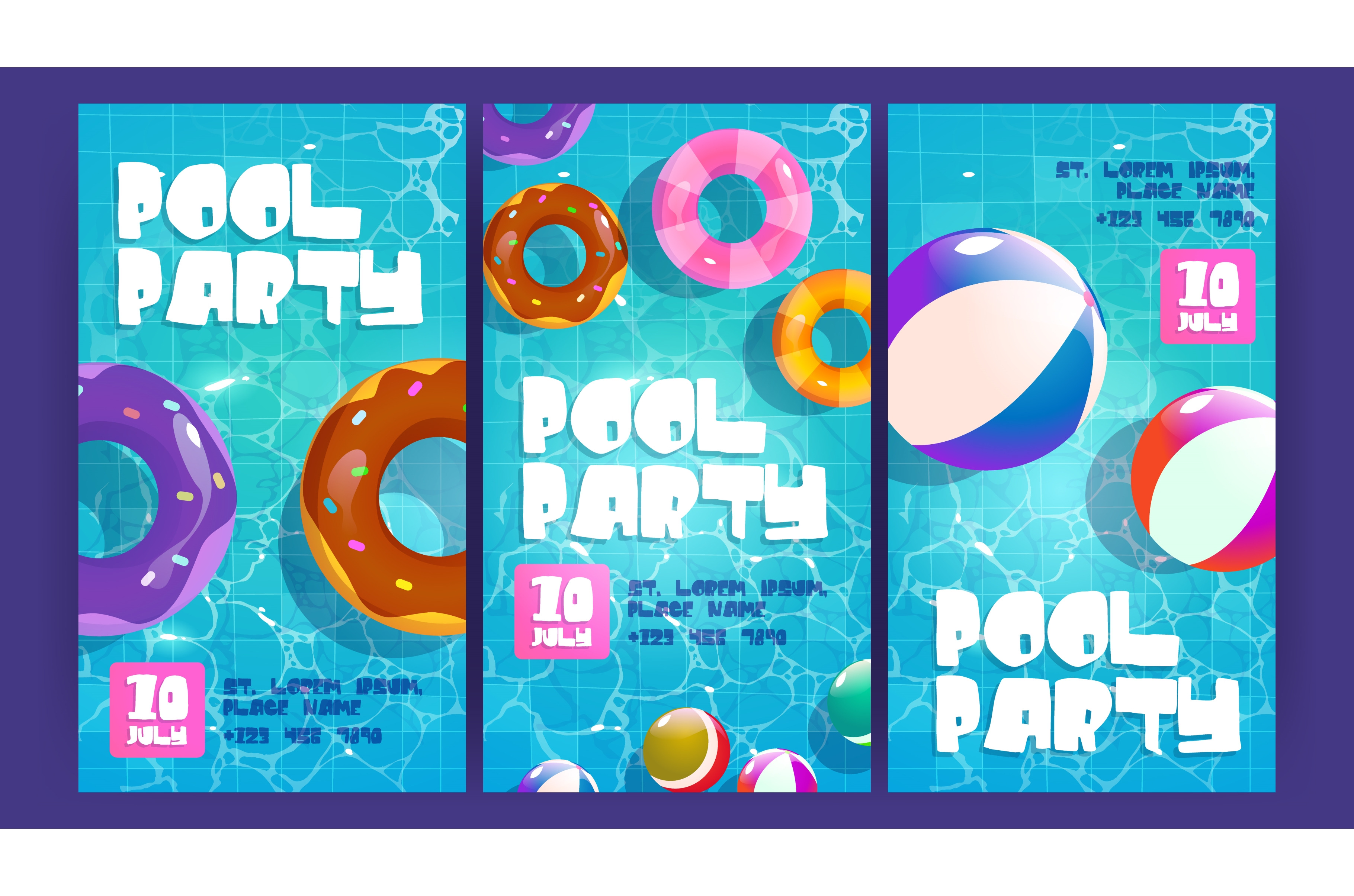 Pool party posters with inflatable, an Illustration by art PVP - market