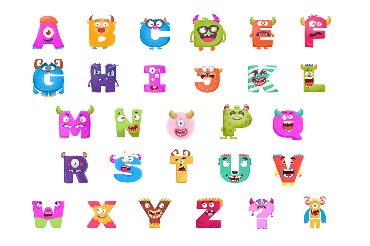 Cute Alphabets and Numbers Monsters, an Illustration by Creative Stall