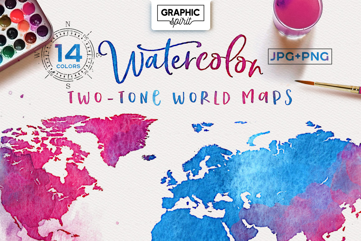 Watercolor Maps - TWO-TONE PACK, a Decorative Illustration by Graphic ...