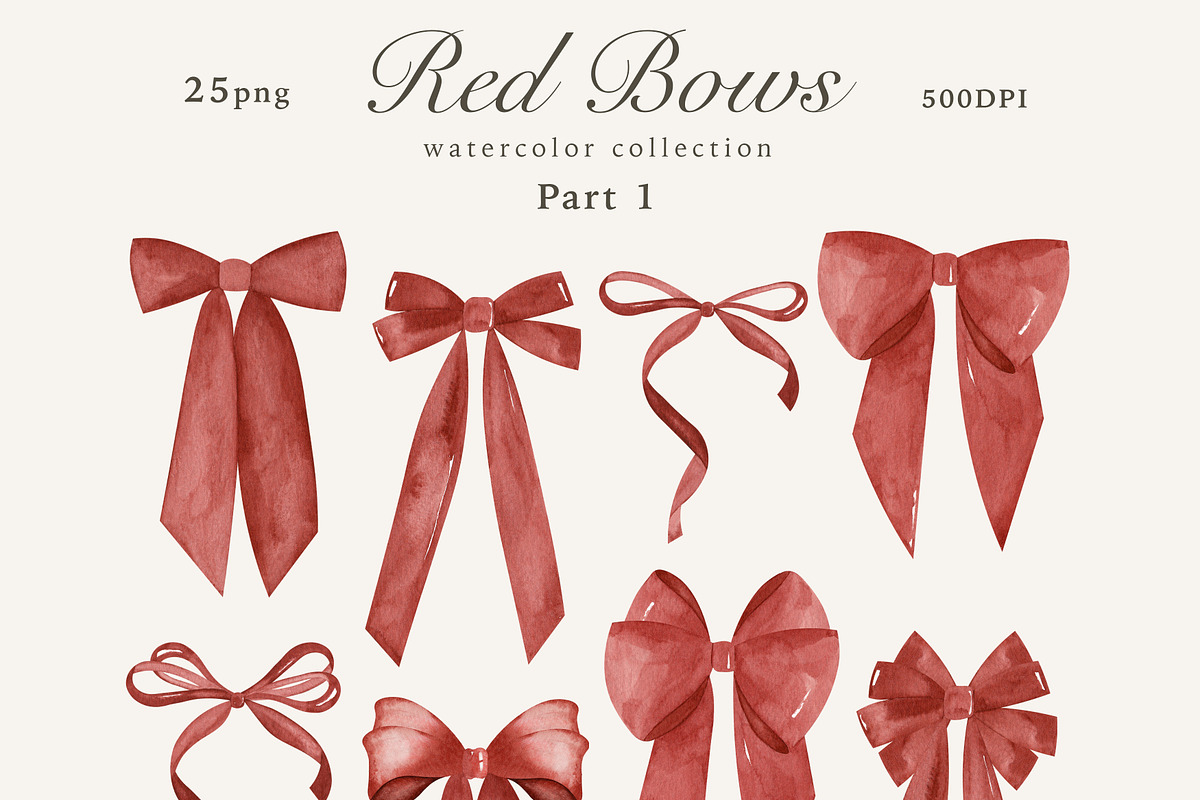 Red Bows Ribbon Watercolor Clipart, a Decorative Illustration by Ooh Lily