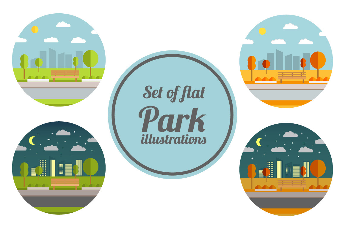 Set of flat park illustrations, an Illustration by Dukesn