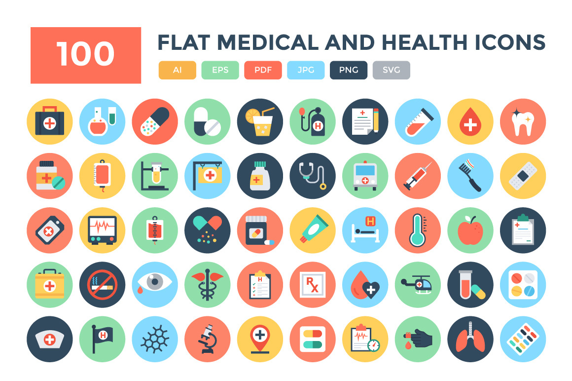 100 Flat Medical and Health Icons | Icons ~ Creative Market