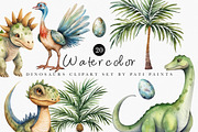 Watercolor Cute Dinosaurs Clipart Collection
