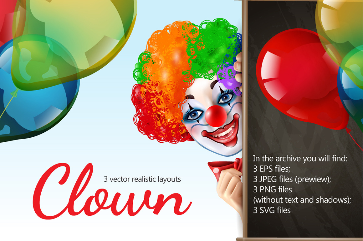 Clown Realistic Set, an Illustration by Macrovector