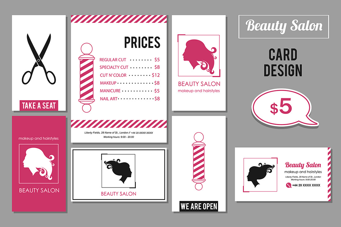 Beauty Salon services cards design, a Card Template by LoveDesignShop
