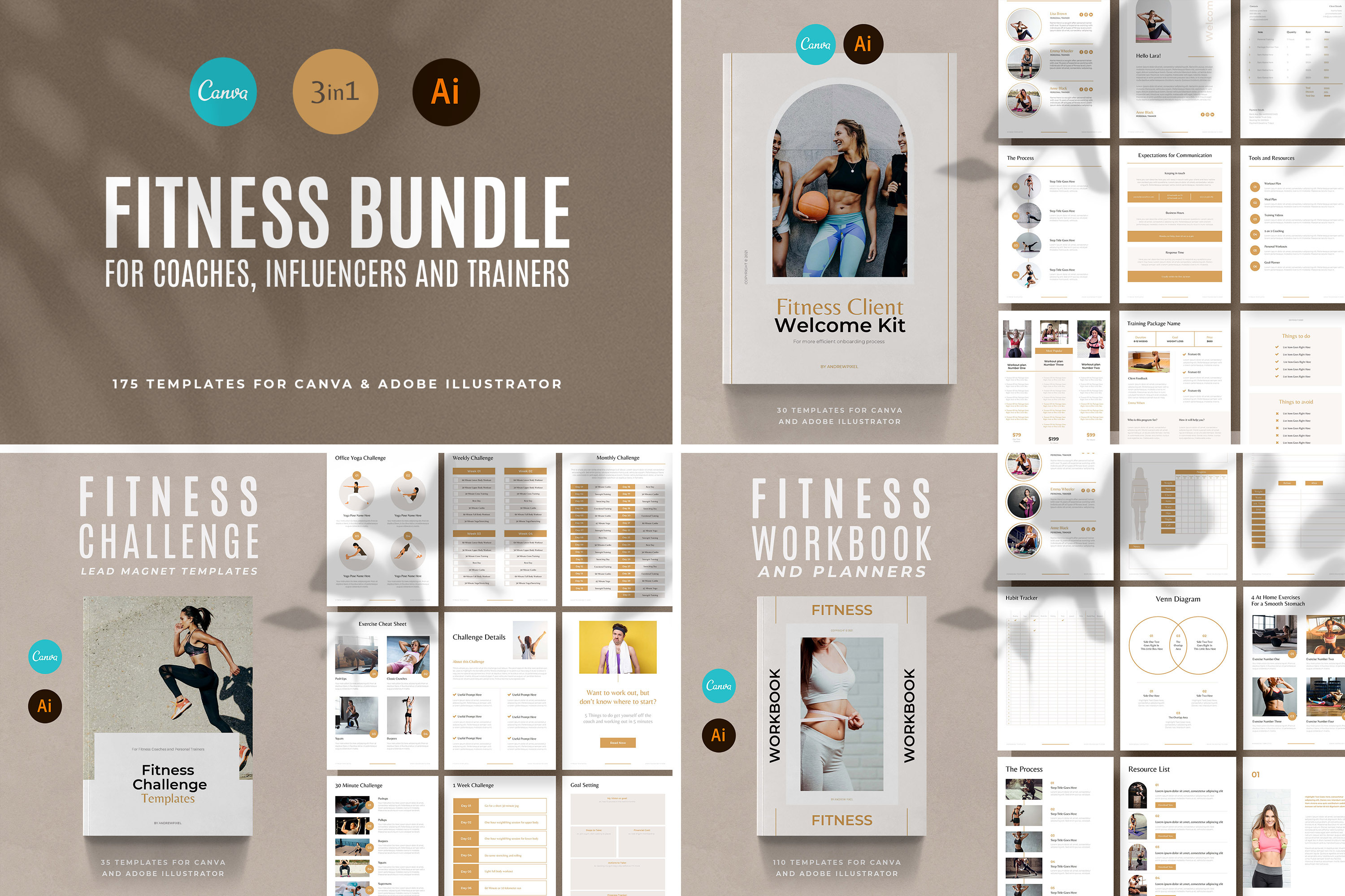 CANVA Fitness Trainer/Coach Bundle, a Templates & Theme by AndrewPixel