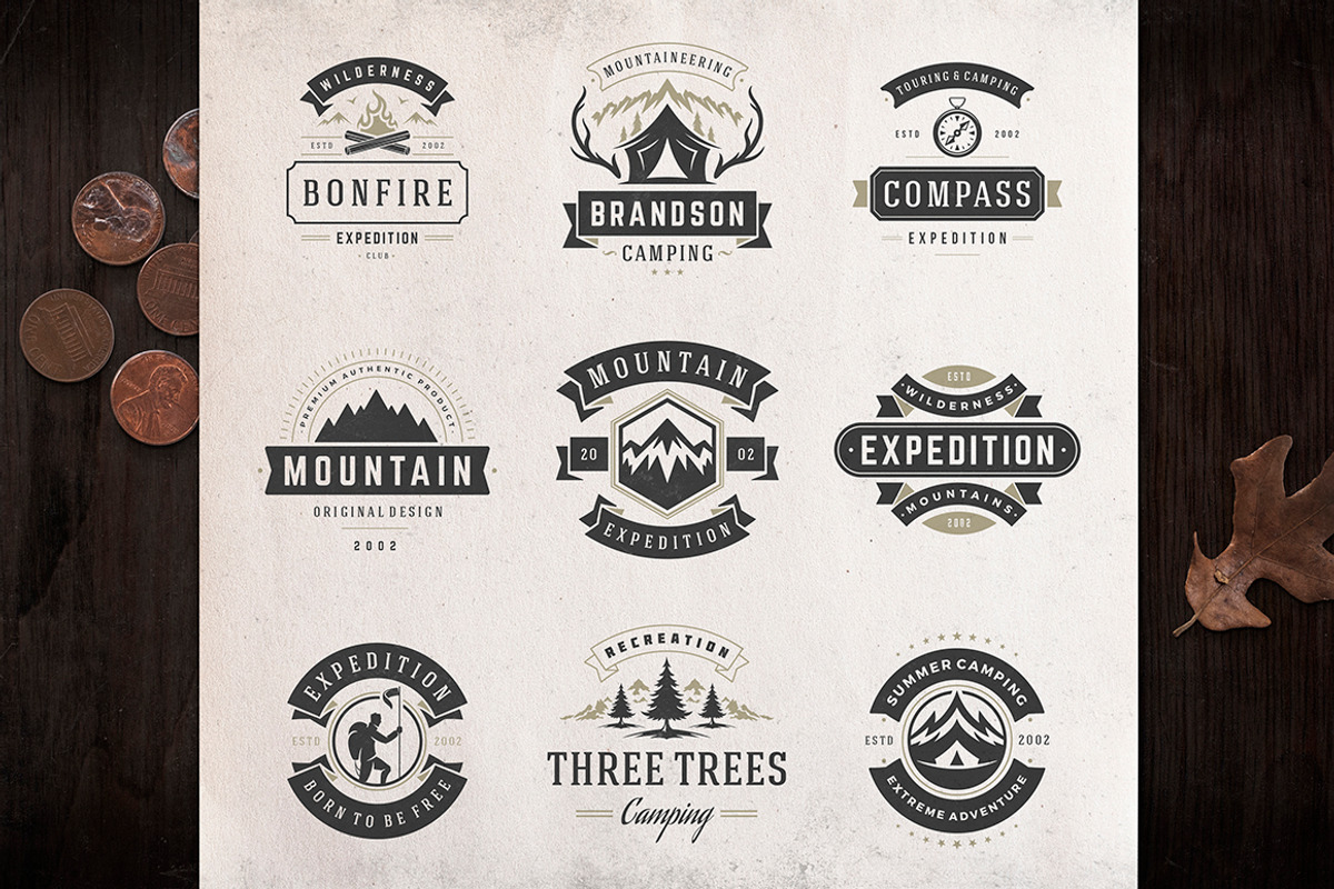 50 Outdoor logos and badges, a Branding & Logo Template by Vasya Kobelev
