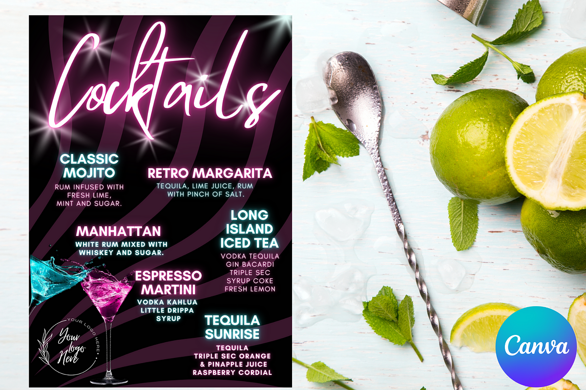 Cocktail Menu -EDITABLE CANVA TEMPLATE