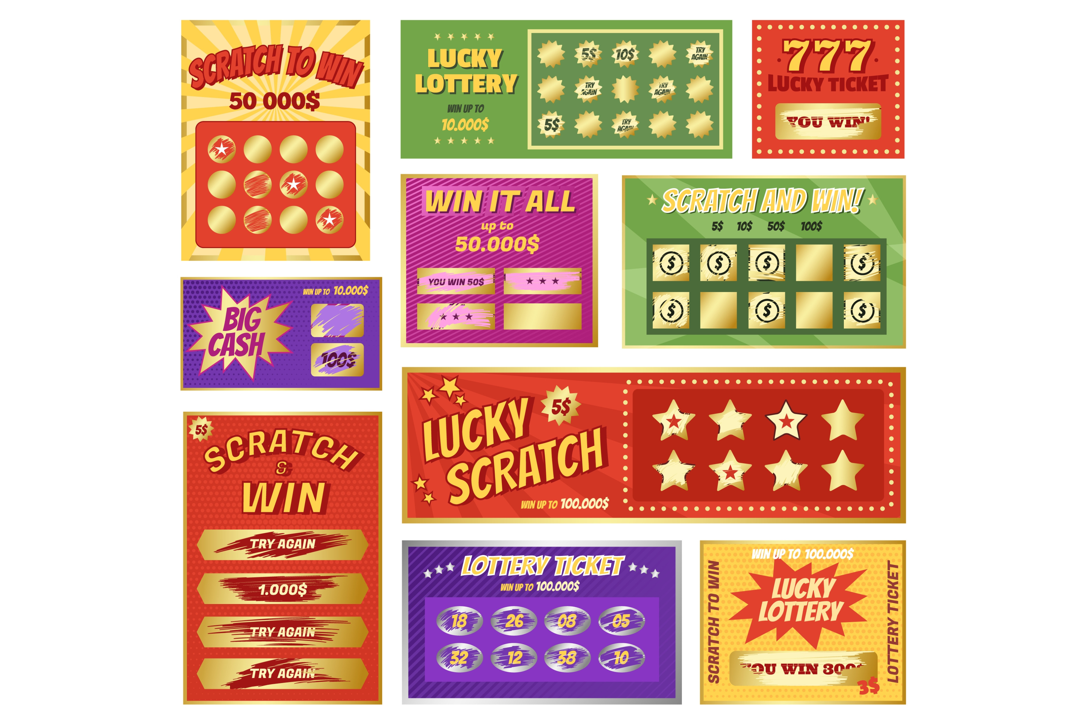 Scratch cards, instant lottery card, a Work Illustration by Frogella