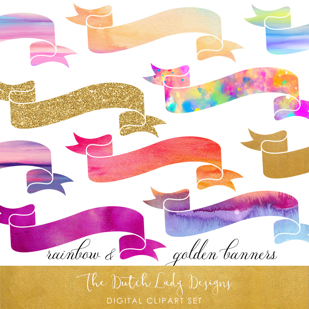 Banner Clipart Set in Rainbow & Gold, an Illustration by The Dutch Lady ...